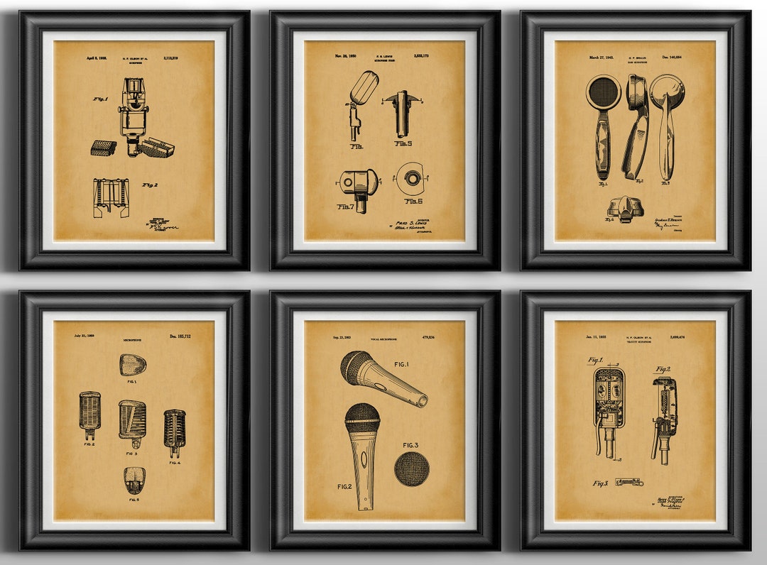 Vintage Microphone Patent Prints: Bundled Print Set of 6 Musical ...