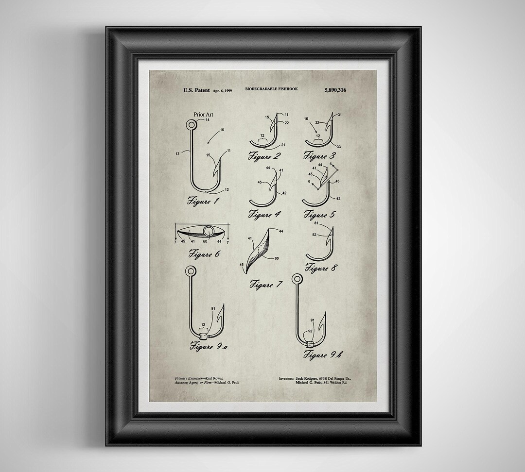 Vintage Fishing Hook Patent Art Print: Biodegradable Tackle Decor for ...