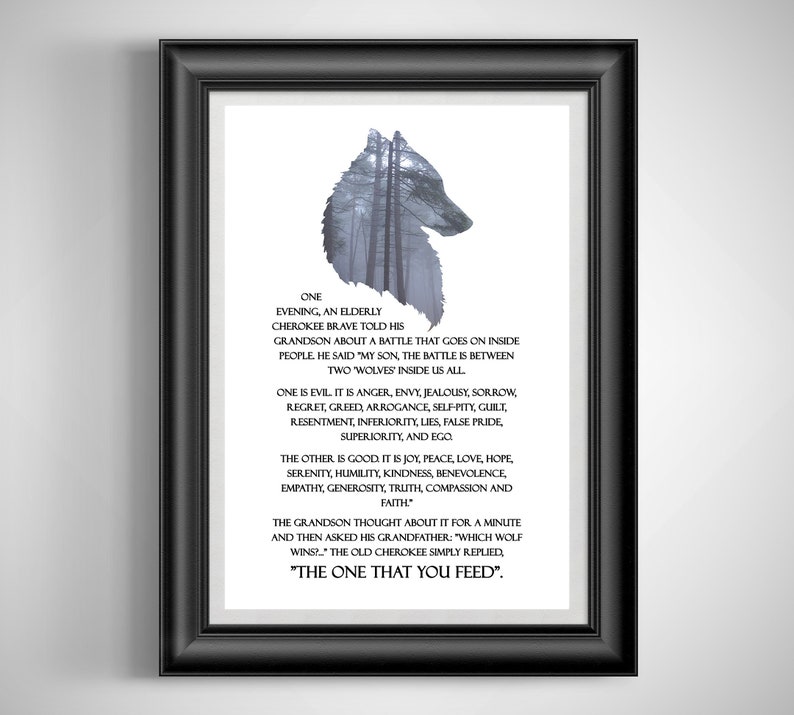 The Tale of Two Wolves Quote Print Wolf Wall Decor Native Americans Art ...