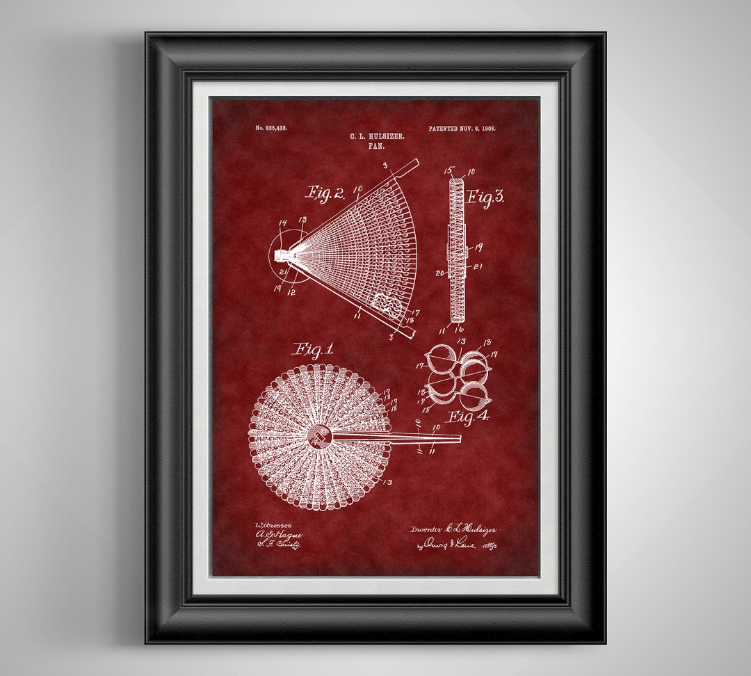Vintage Hand-held Fan Patent Print: Decorative Unframed Wall Art for ...