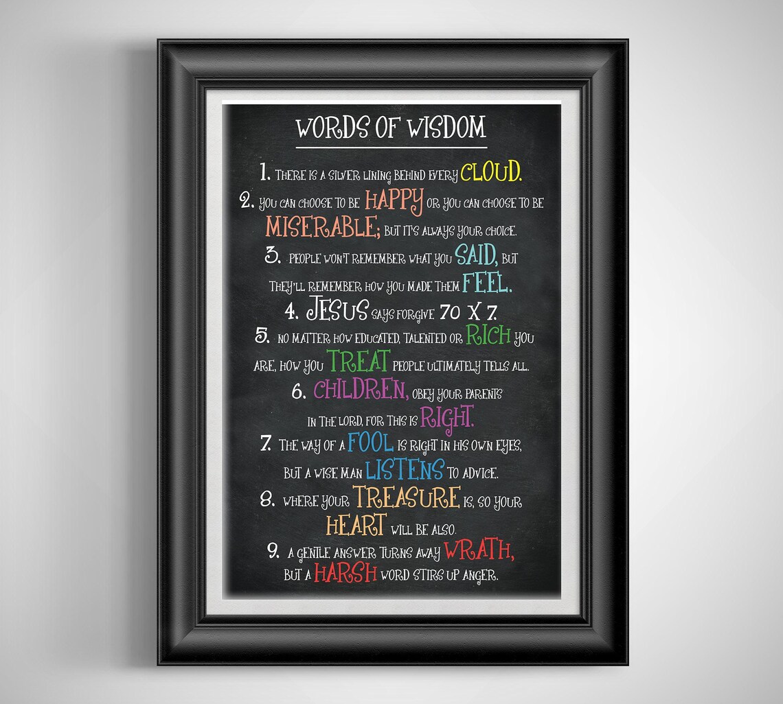 Words of Wisdom Advice for Life Idioms Poster Popular Phrases Rules to ...