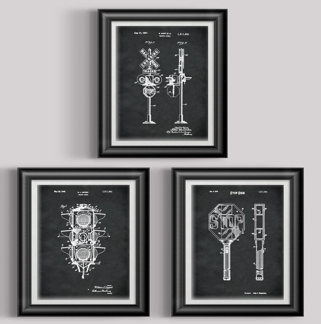 Set of 3 Patent Posters Traffic Signs Unframed Art Prints Gift for ...
