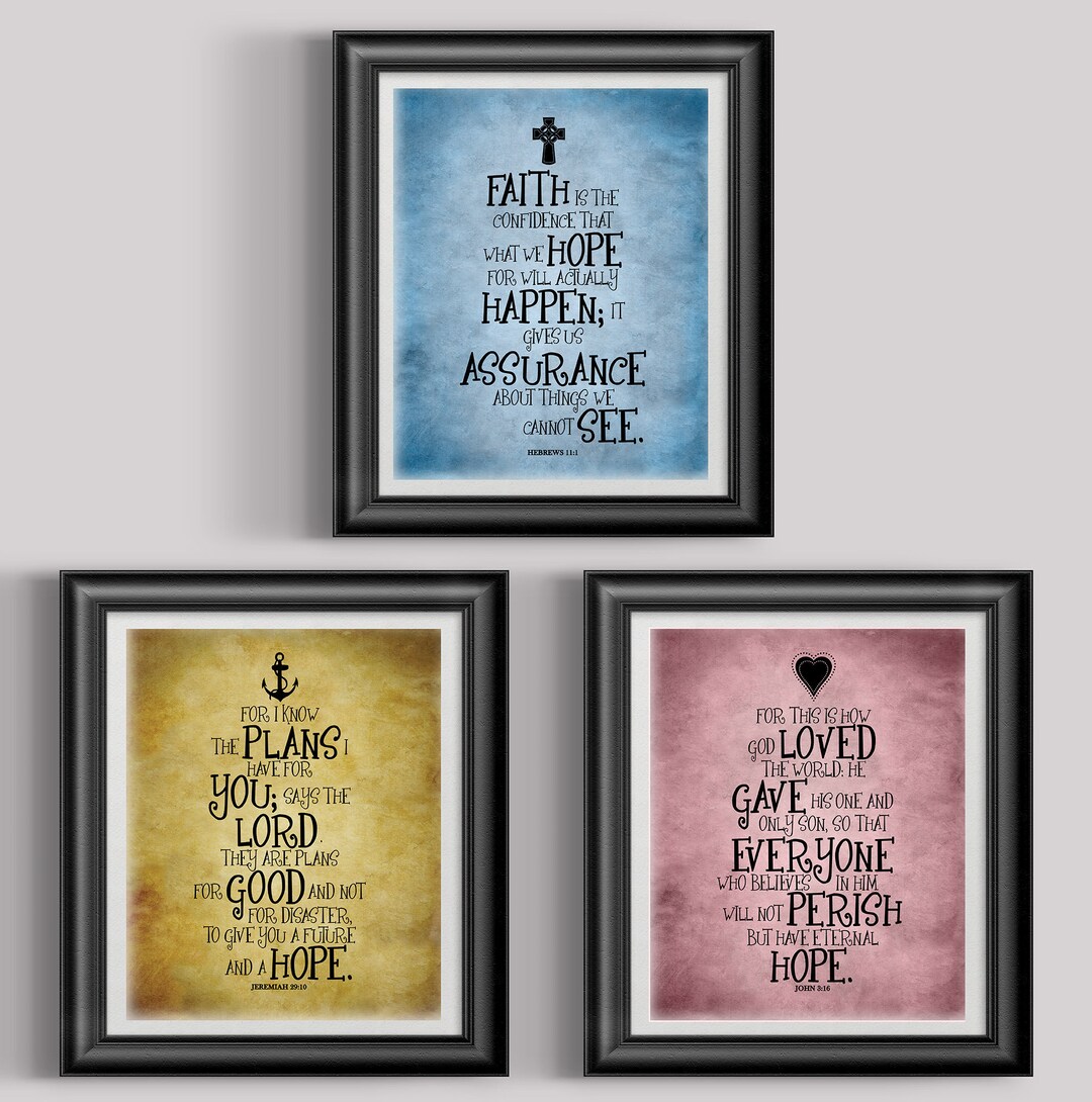 Christian Wall Art Faith Hope Love Print Set of 3 Bible Verse Quotes ...