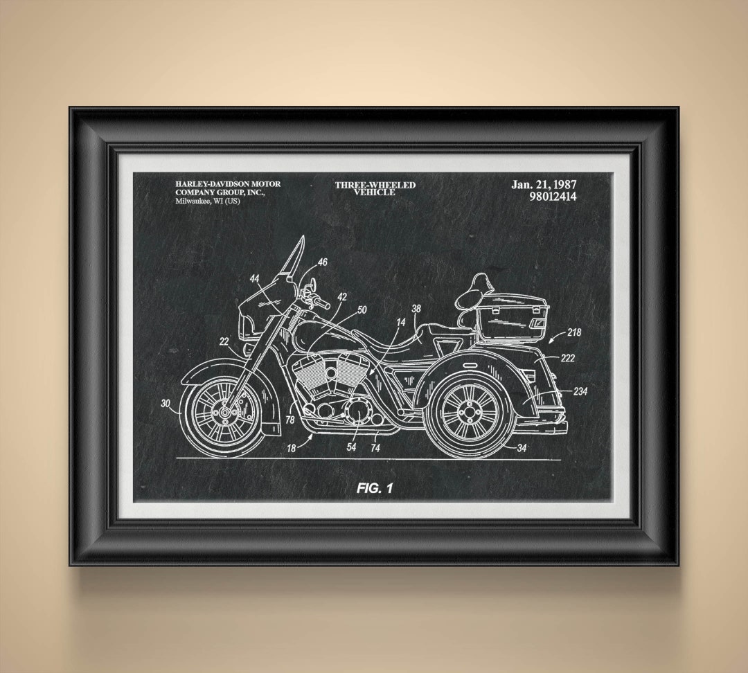 Motorcycle Gifts for Men Retro Motorcycle Drawing Three Wheel Trike ...