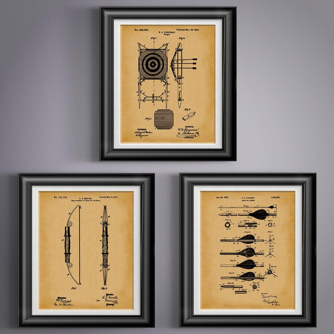Vintage Archery Patent Prints: Set of 3 Unframed Target, Bow & Arrow ...