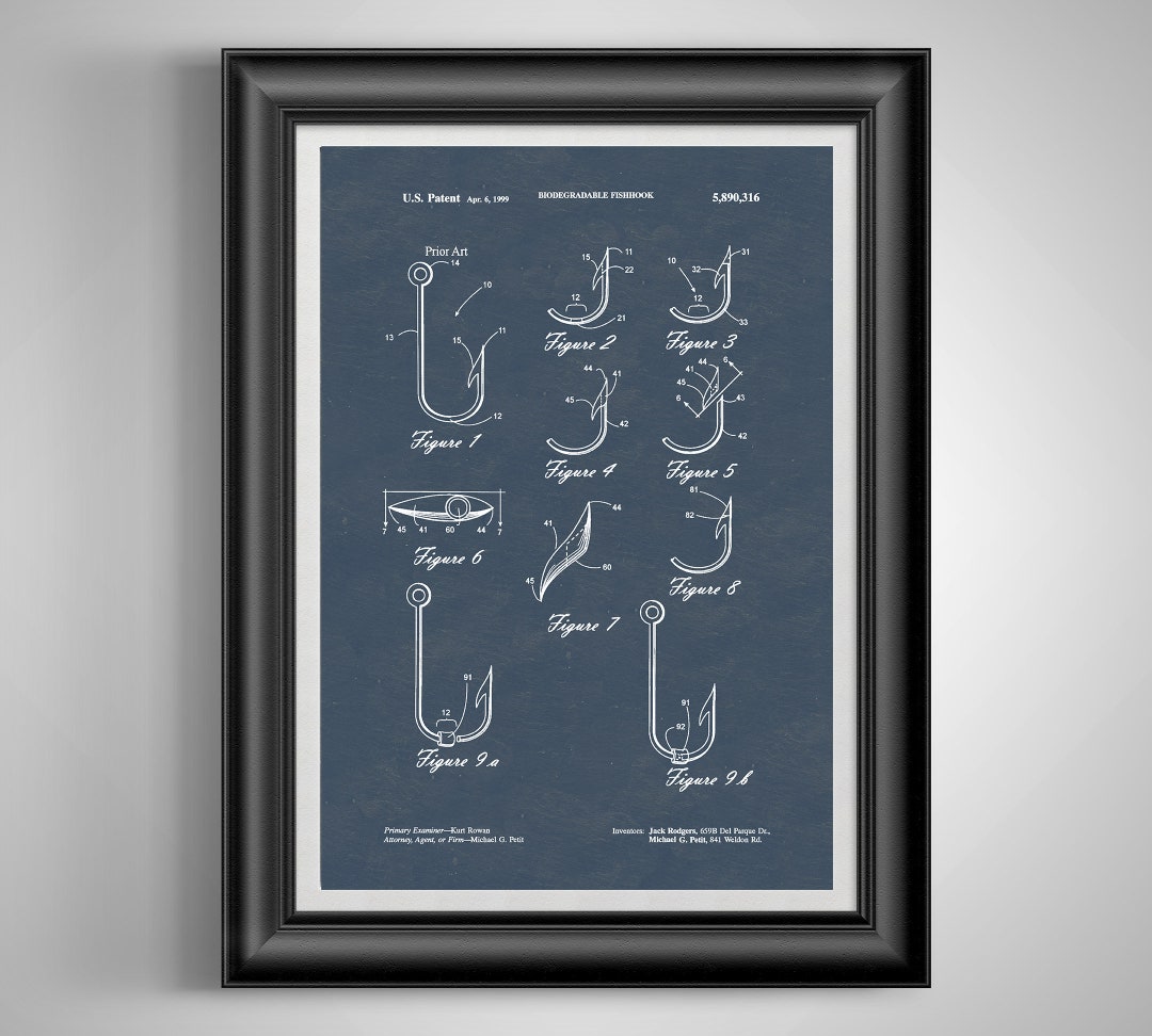 Fishing Hook Patent Artwork Biodegradable Fishook Tackle Fishing Decor ...