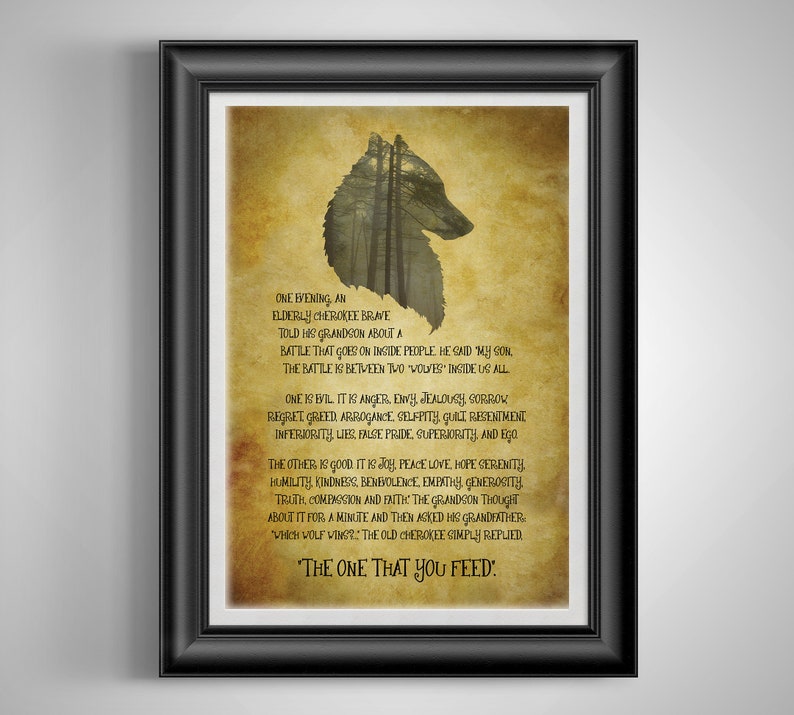 Wolf Art Native Americans Decor the Tale of Two Wolves Poster the One ...