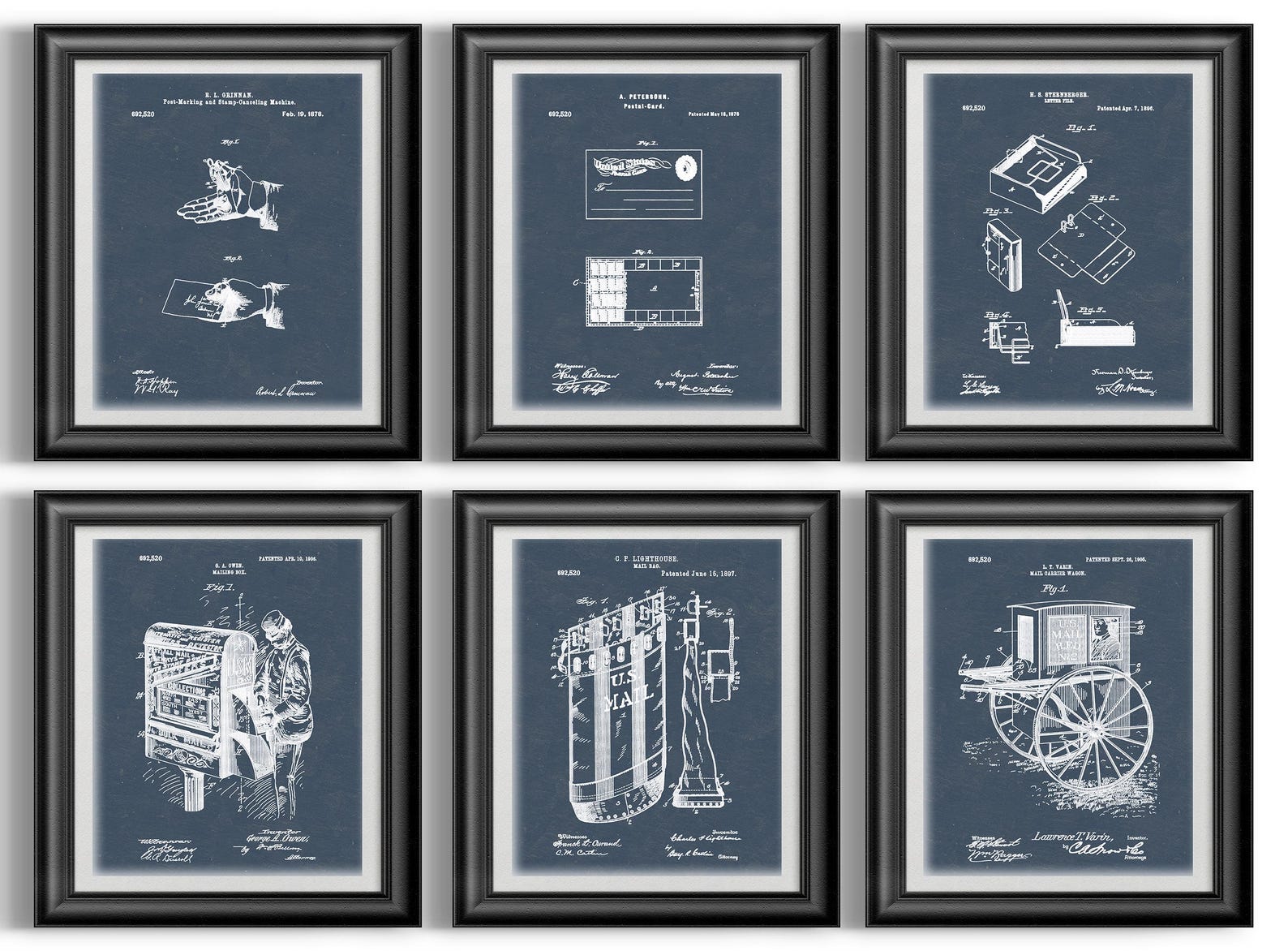 Vintage US Postal Service Wall Art Set: Mail Wagon, Bag & Box, Postal ...