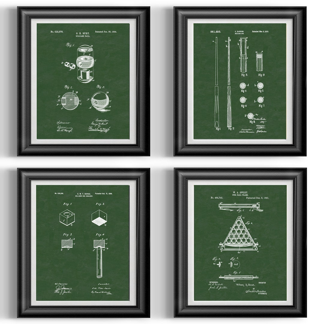 Set of 4 Wall Decor Game Room Decor Billiards Art Prints Pool Player ...