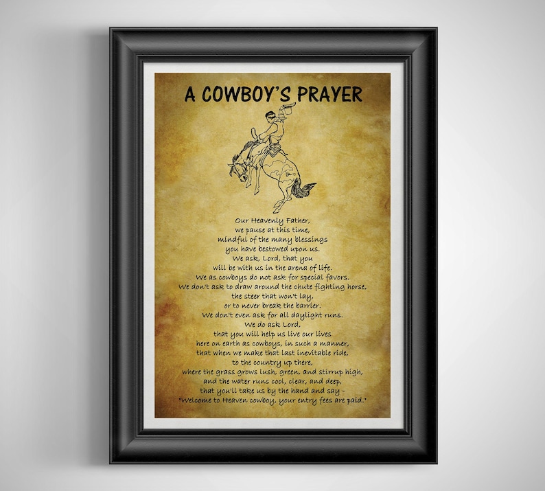 Cowboy Poster Rodeo Art Print Horse Poster Equine Art A Cowboys Prayer ...