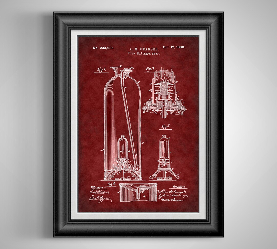 1880 Fire Extinguisher Patent Artwork Fire Department Wall Decor ...