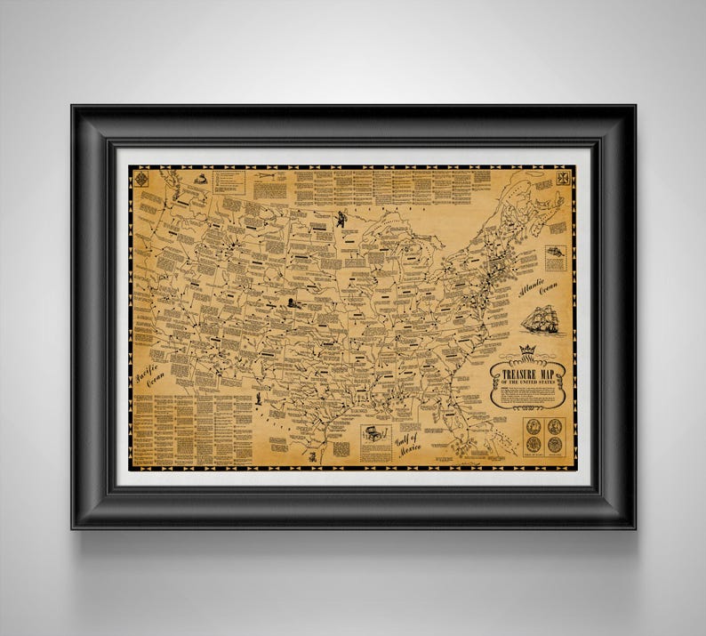 Rustic 1957 US Treasure Map: Metal Detector Enthusiast Gift - Gold ...