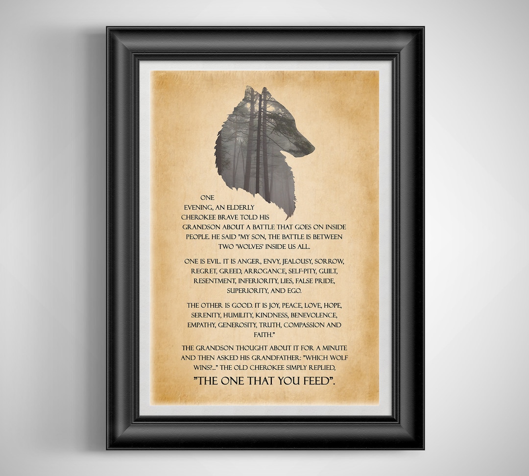 The Tale of Two Wolves Quote Print Wolf Wall Decor Native Americans Art ...
