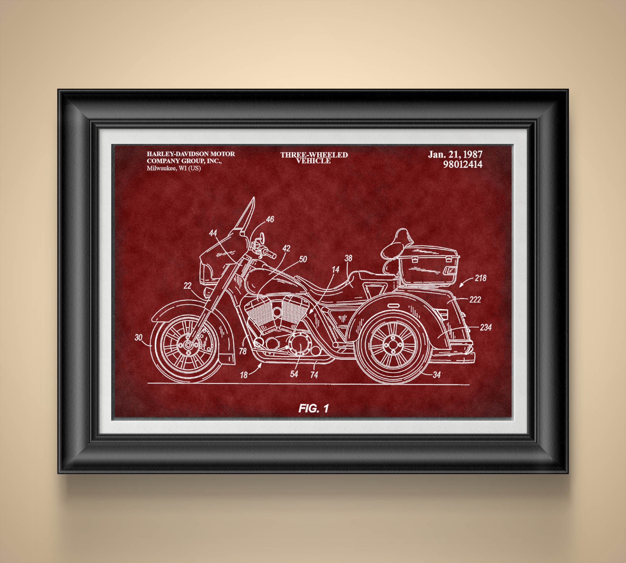 Motorcycle Gifts for Men Retro Motorcycle Drawing Three Wheel Trike ...