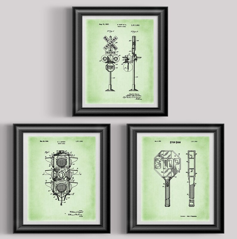 Set of 3 Patent Posters Traffic Signs Unframed Art Prints Gift for ...