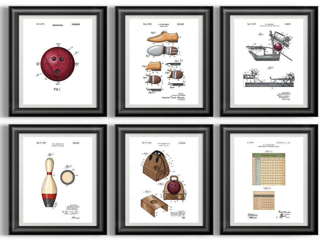 Retro Bowling Alley Fine Art Prints - Bundled Prints Set of Six Patent ...