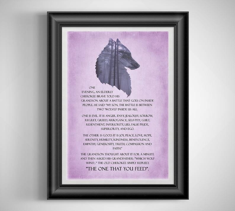 The Tale of Two Wolves Quote Print Wolf Wall Decor Native Americans Art ...