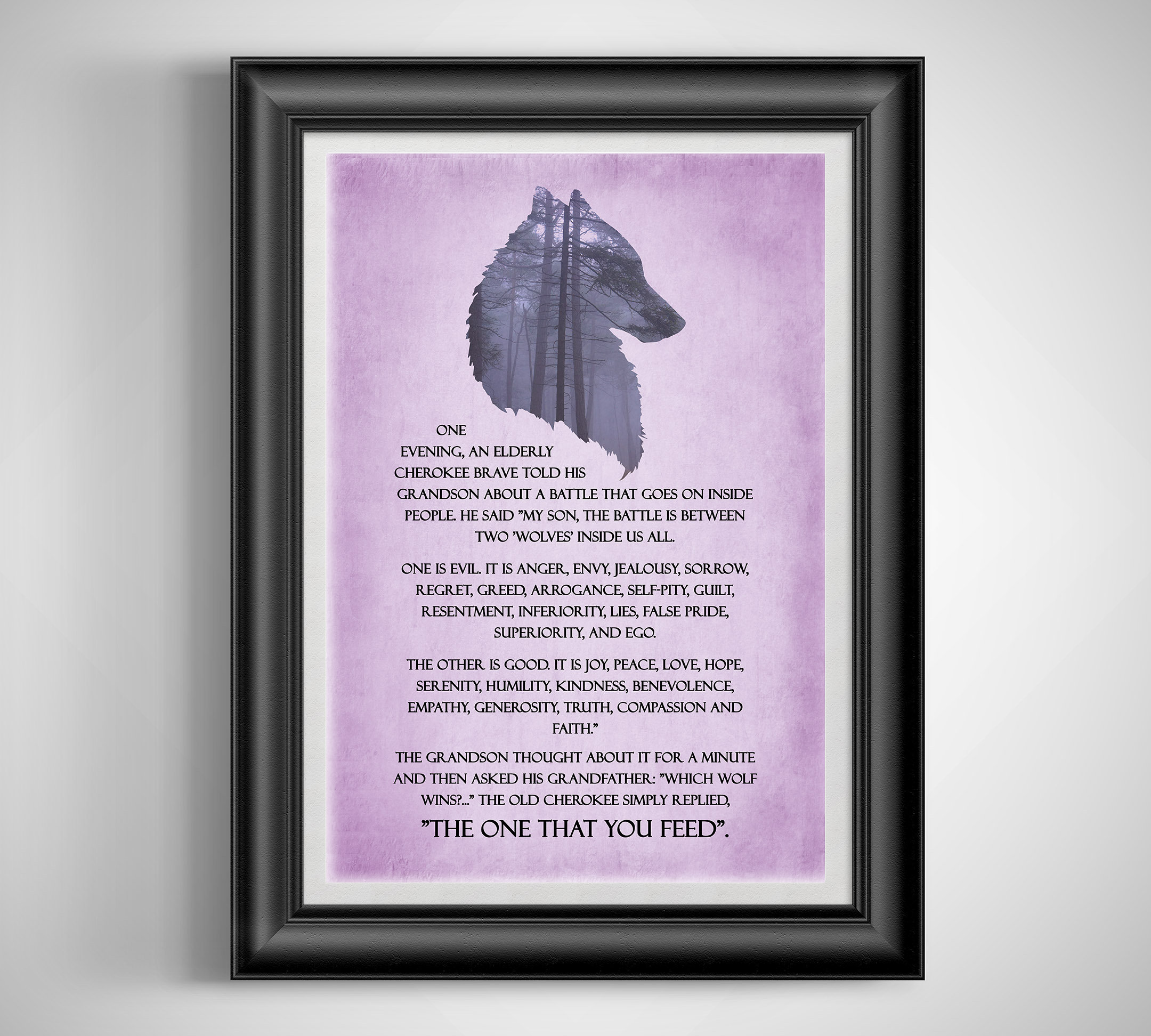 The Tale of Two Wolves Quote Print Wolf Wall Decor Native Americans Art ...