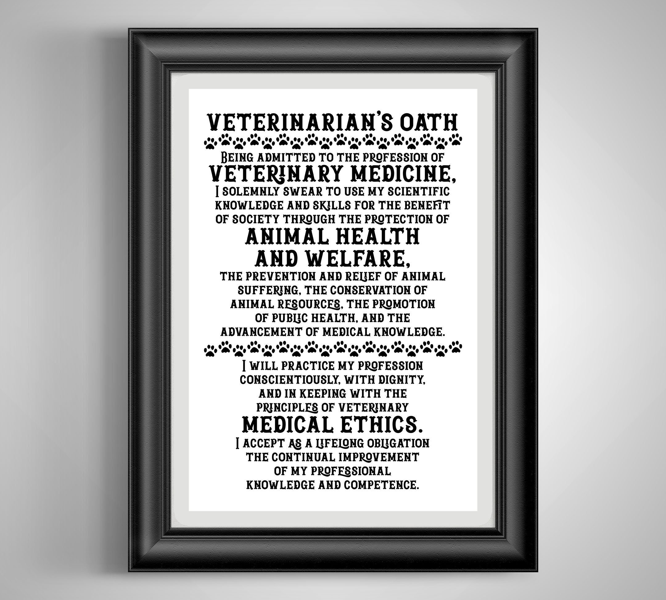 Veterinarian's Oath Animal Clinic Wall Art Animal Hospital Wall Decor ...