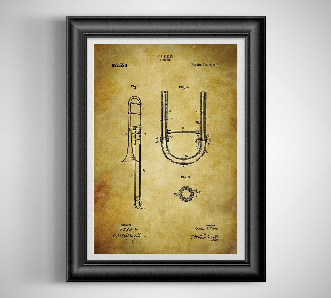 Vintage 1913 Trombone Artwork: Musical Gifts for Music Lovers ...