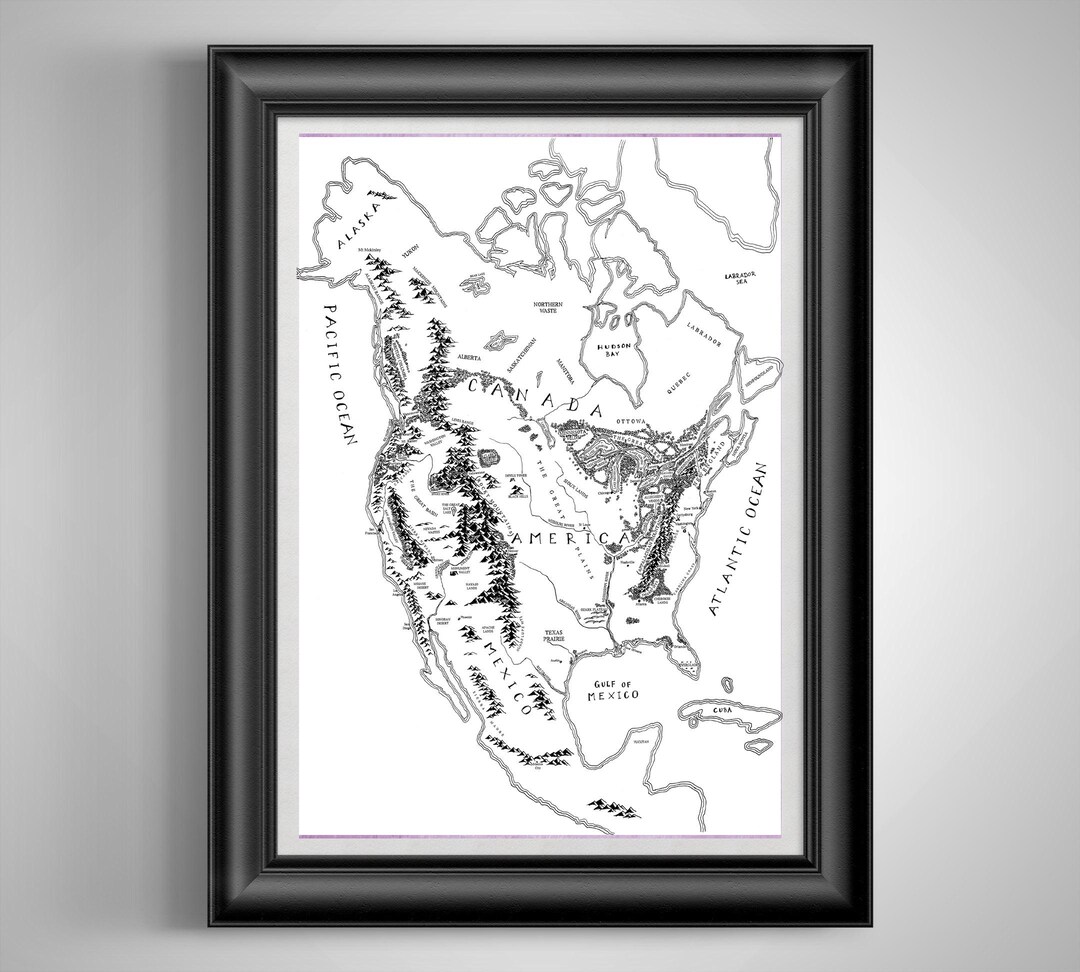 Hand-drawn North American Continent Map - Social Studies Teacher Gift ...