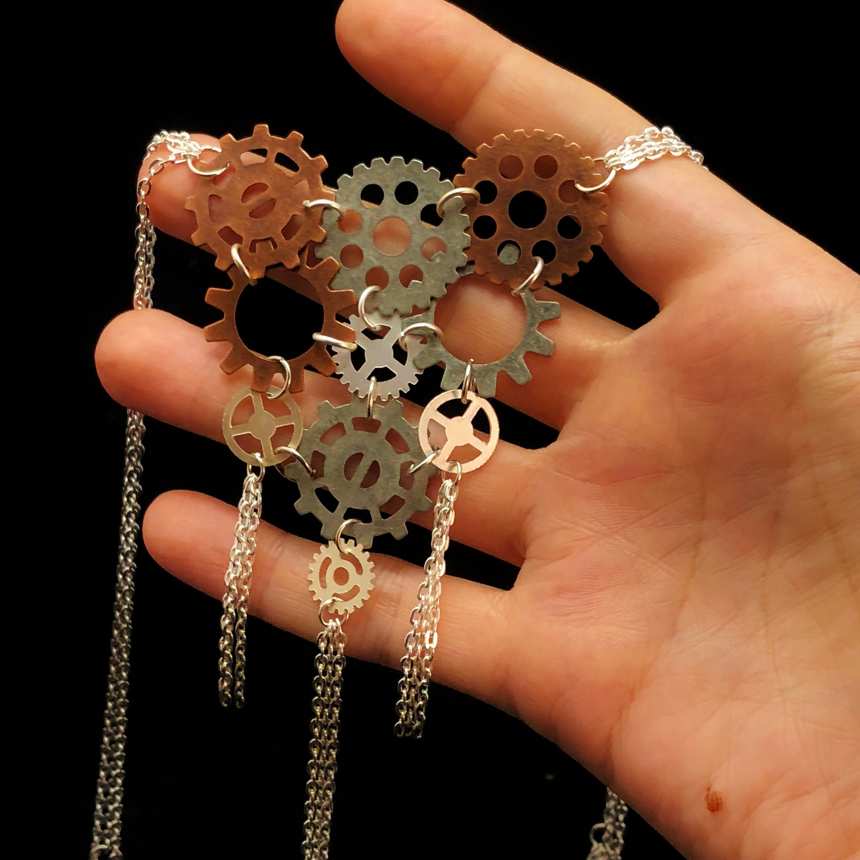 Antique Copper Steampunk Necklace, Multistrand Chain Steampunk Gears ...