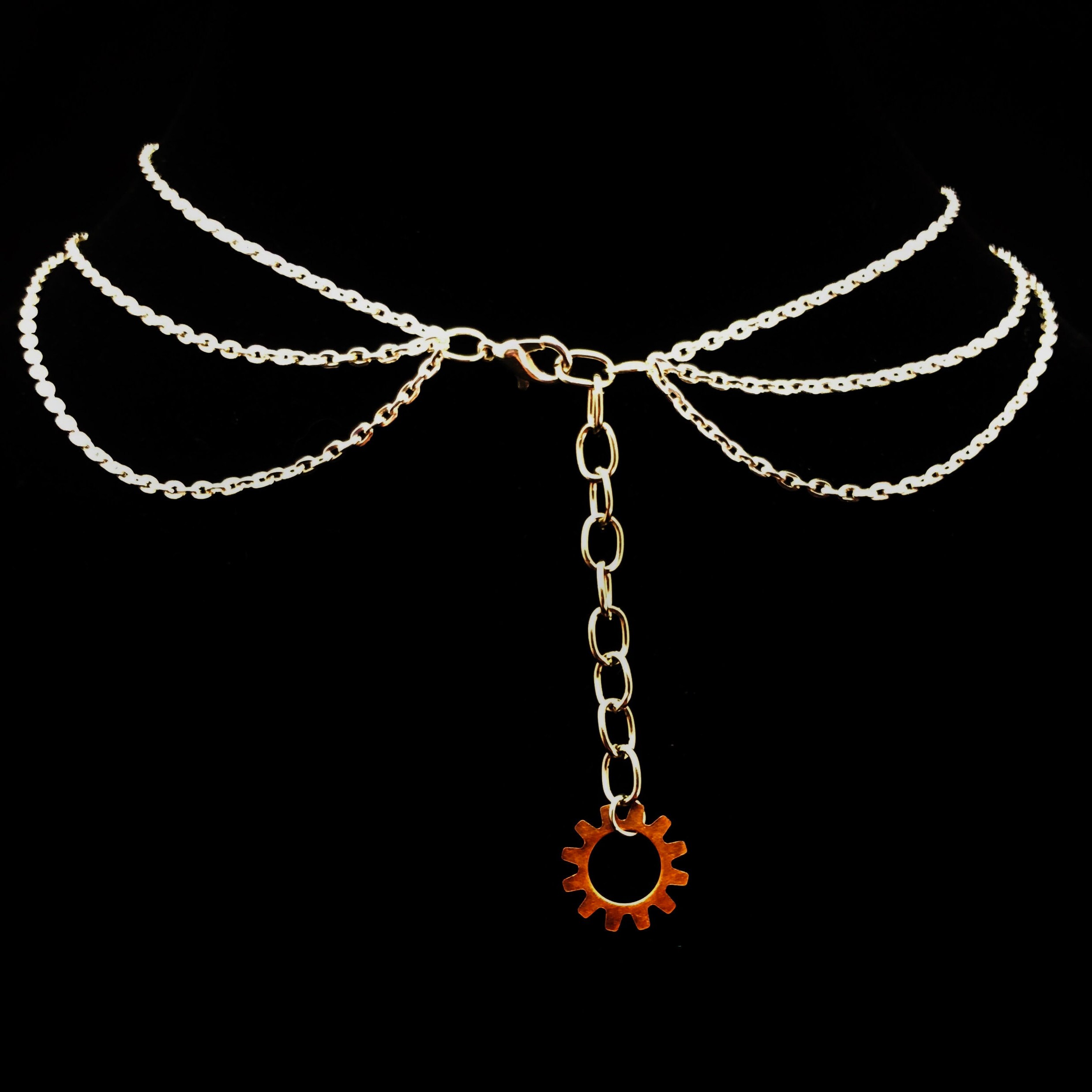 Antique Copper Steampunk Necklace, Multistrand Chain Steampunk Gears ...