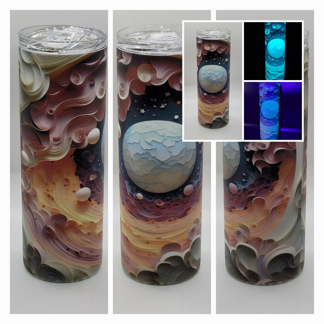 Full Pink Moon 3d Quilled Paper Looking 20 Oz Tumbler Shiny or Glow in ...