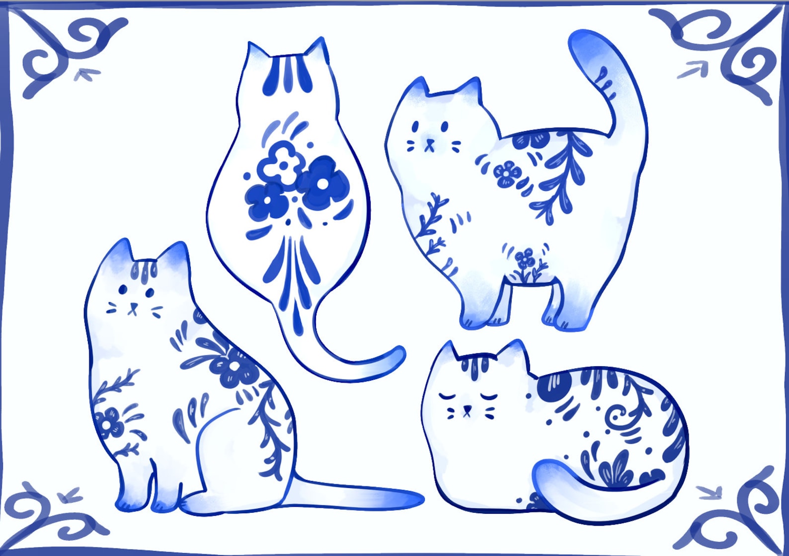Delftware Cats Stickers - Etsy