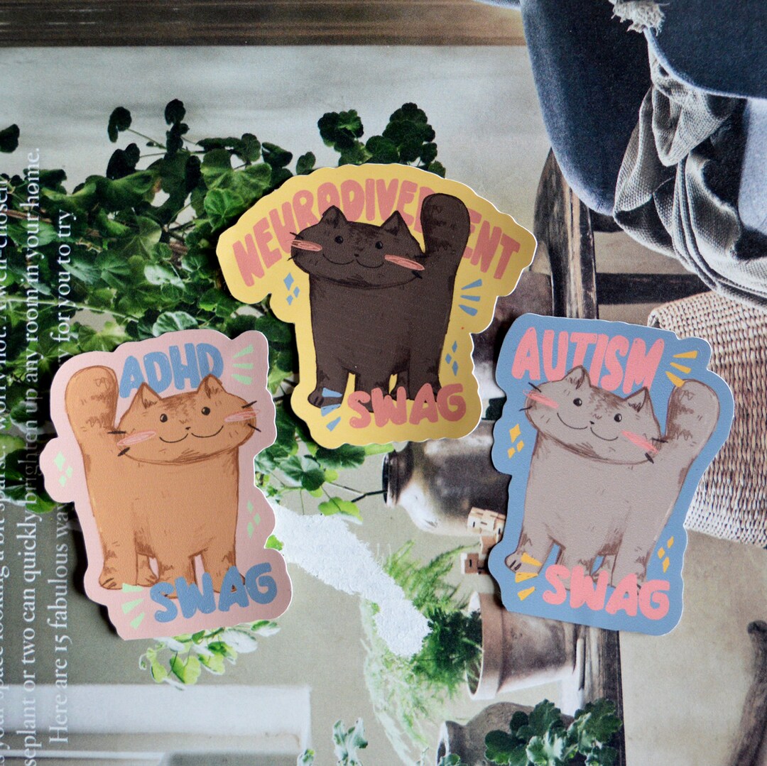 Autism ADHD and Neurodivergent Swag Cat 2 Inch Stickers Adhd Gift ...