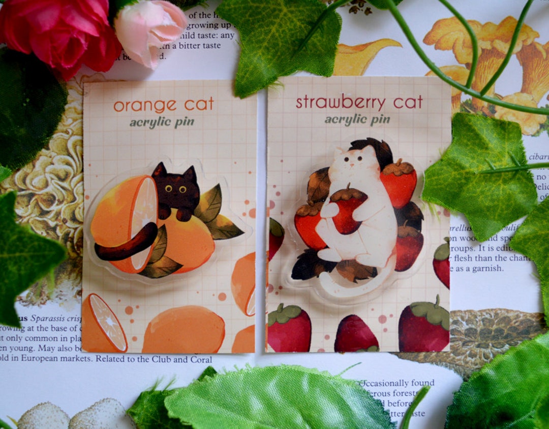 Strawberry and Orange Cat 2 Inch Acrylic Pins Cat Gifts Cat - Etsy