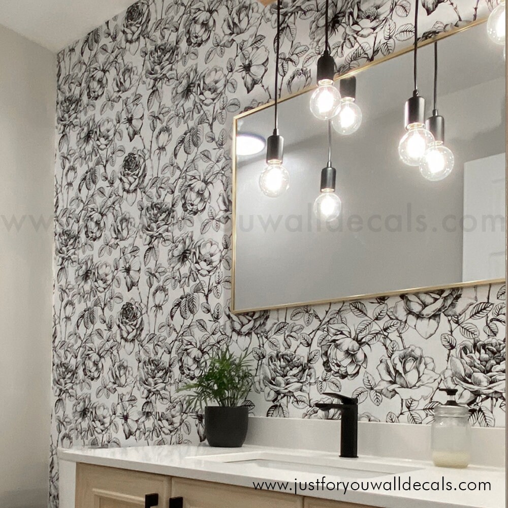 Floral Wallpaper Flower Wallpaper Removable Wallpaper Black - Etsy