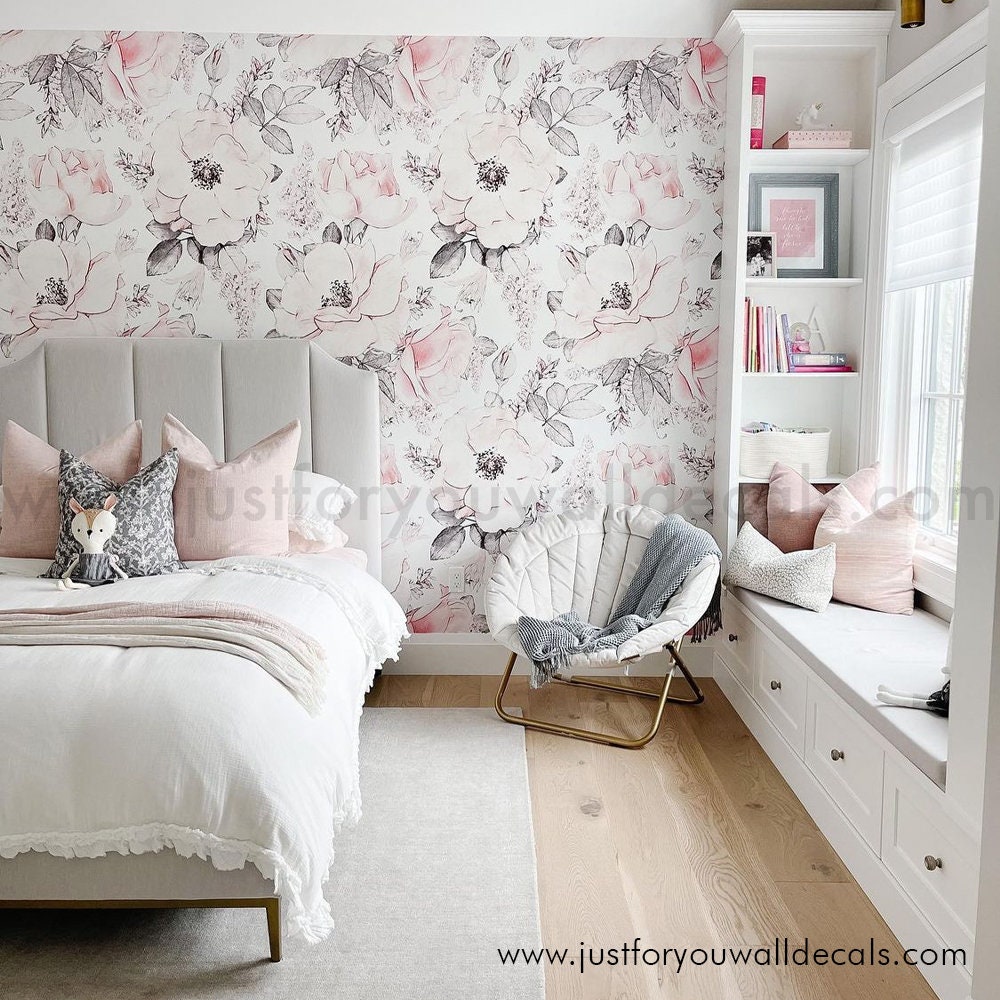 Floral Wallpaper Peony Wallpaper Girls Room Wallpaper Large - Etsy