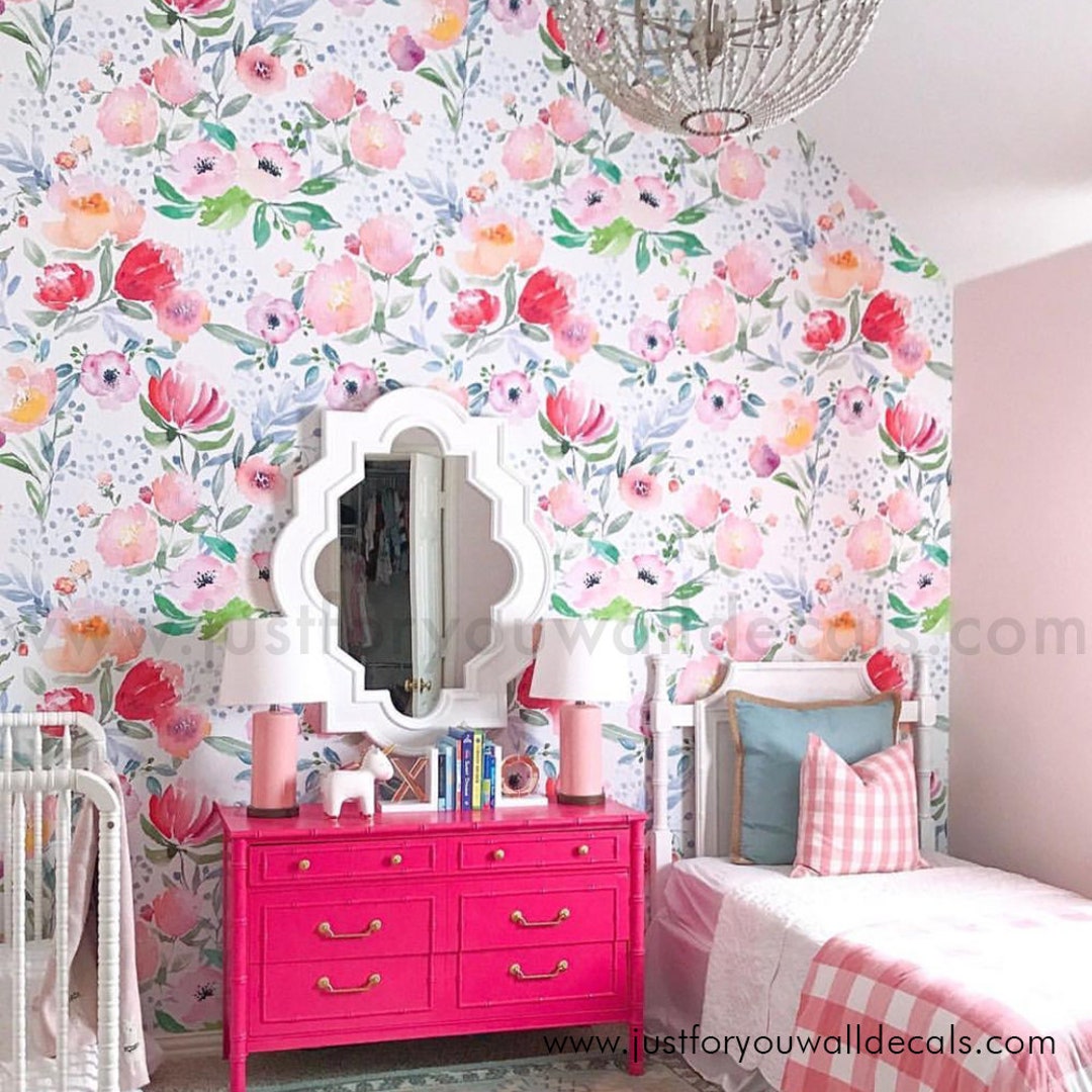Girls Room Wallpaper, Floral Wallpaper, Nursery Wallpaper for Girls ...