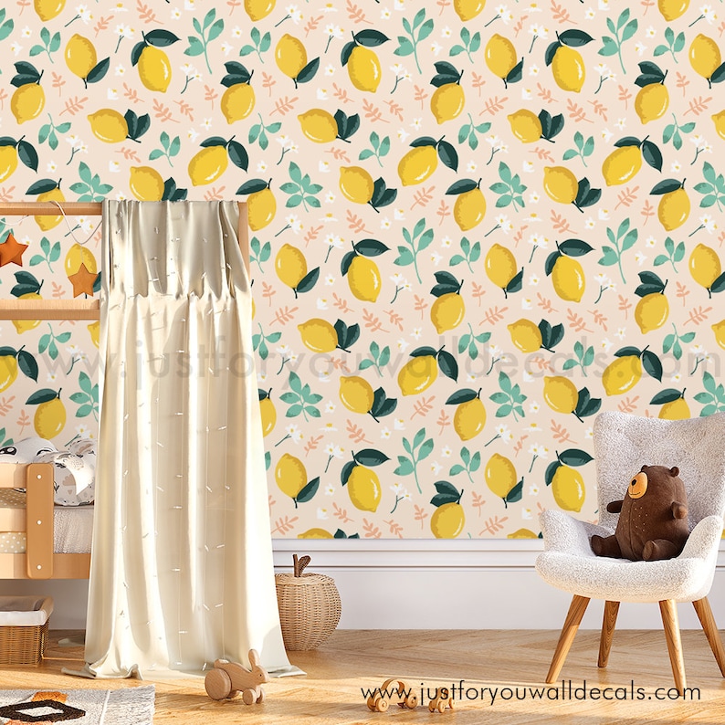 Lemon Wallpaper Pink Lemon Wallpaper Lemon Peel and Stick - Etsy