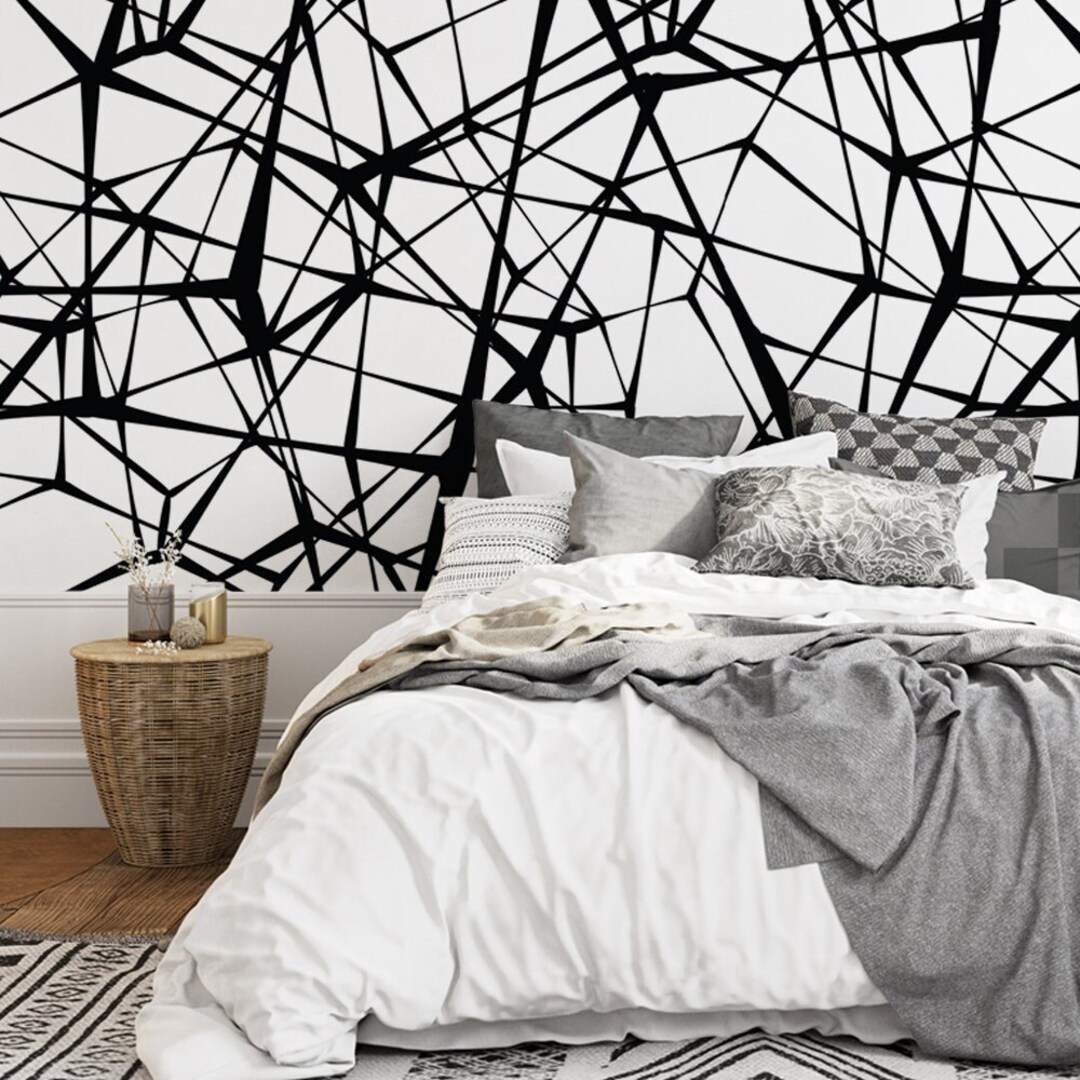 Black and White Abstract Line Wallpaper, Pattern Wallpaper, Removable ...