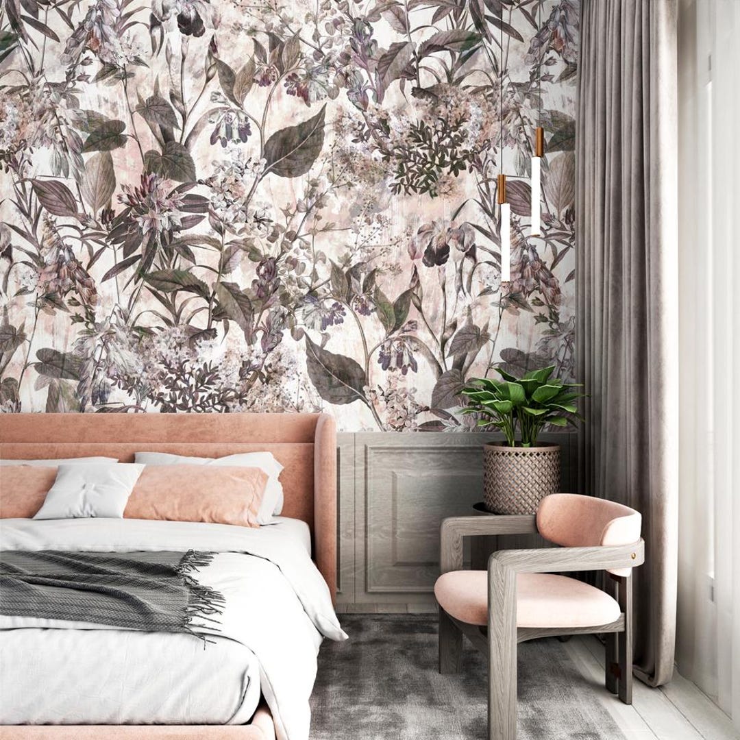 Rustic Floral Wallpaper, Vintage Wildflower Wallpaper, Peel and Stick ...