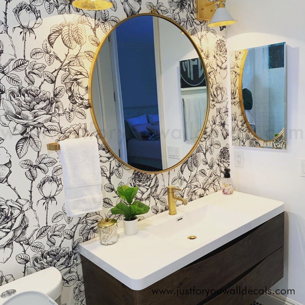 Floral Wallpaper Flower Wallpaper Removable Wallpaper Black - Etsy