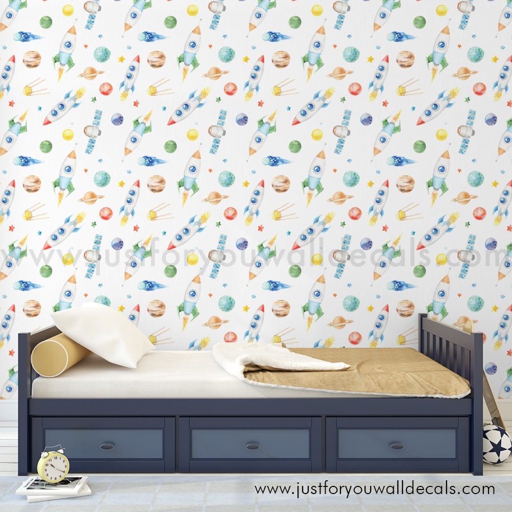 Toddler Boy Wallpaper Outer Space Wallpaper Kids Removable - Etsy
