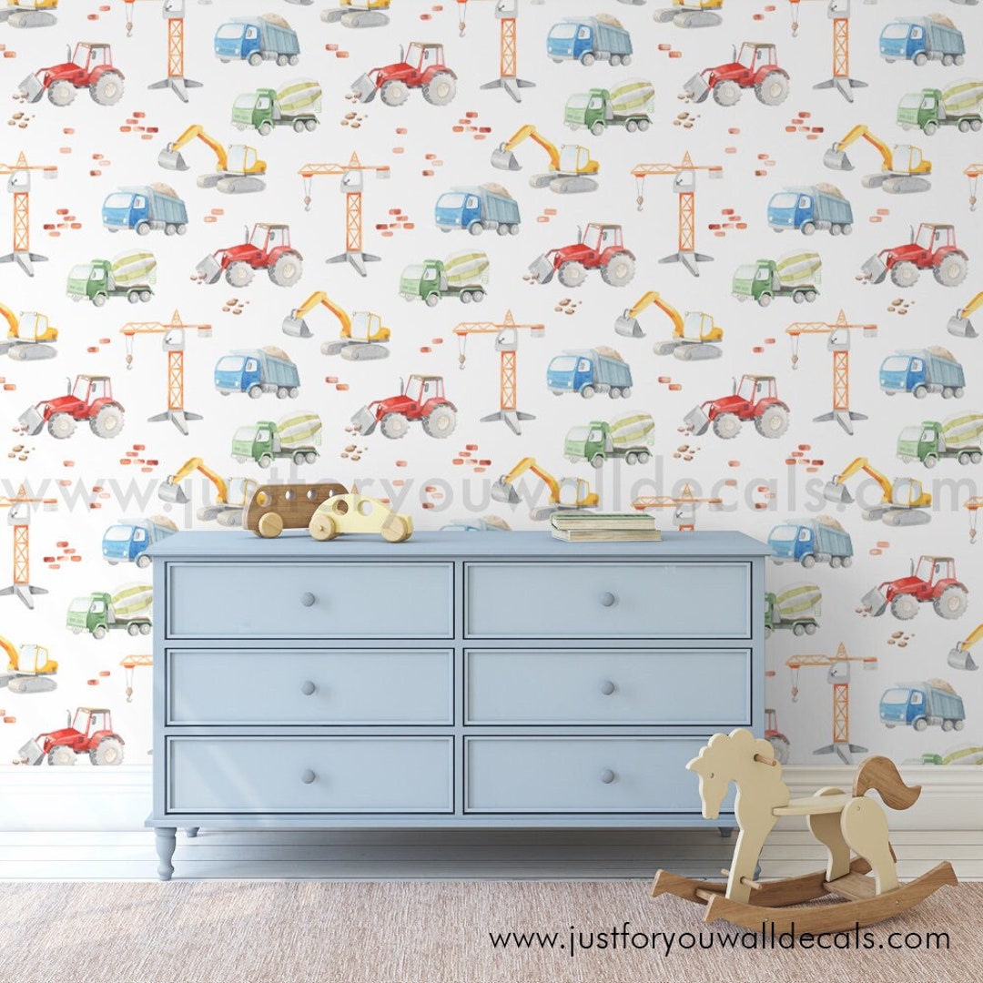 Construction Wallpaper, Truck Wallpaper, Boy Nursery Wallpaper, Kids ...