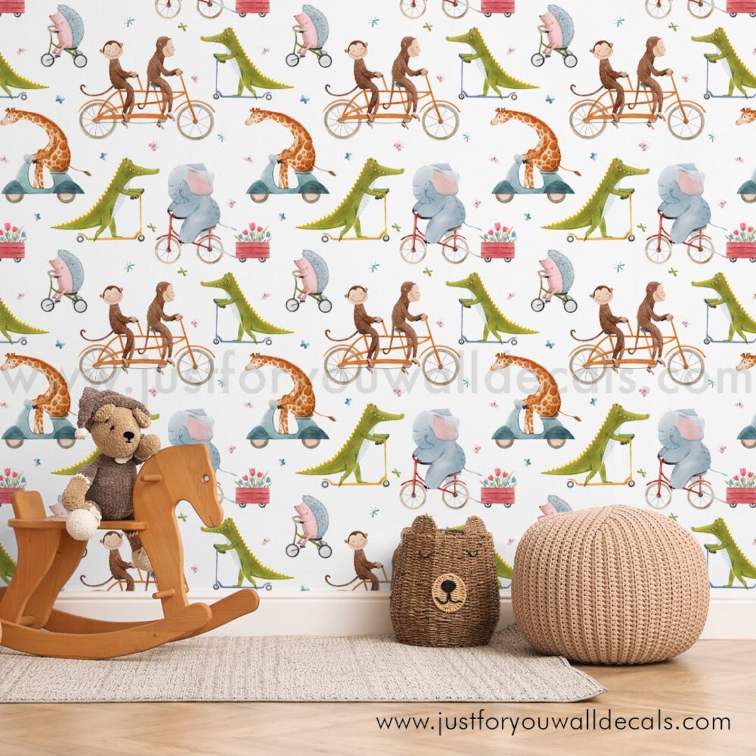 Kids Animal Wallpaper, Kids Wallpaper, Boy Nursery Wallpaper, Peel and ...