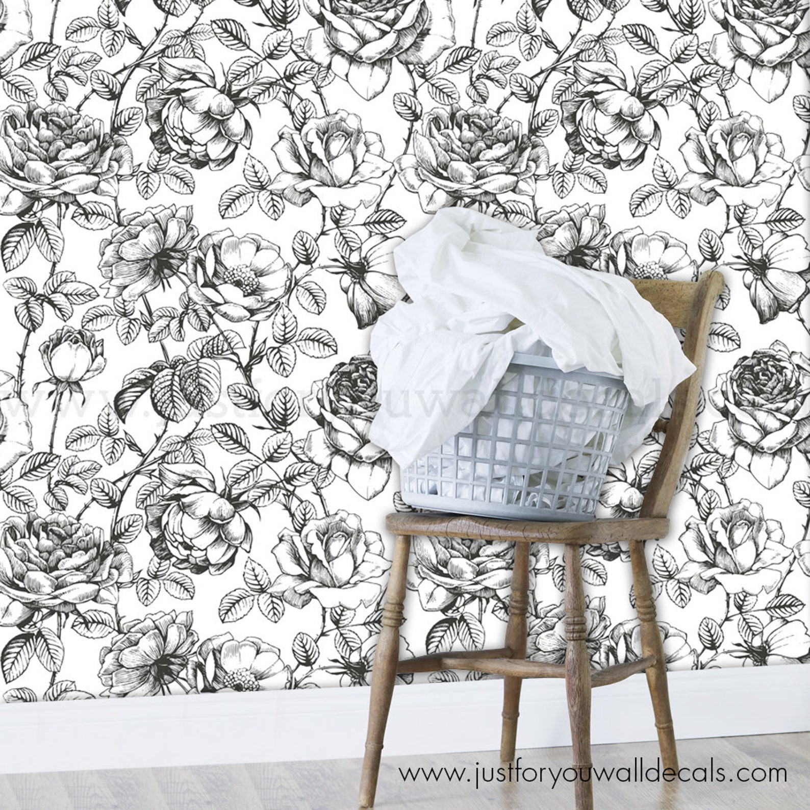 Floral Wallpaper Flower Wallpaper Removable Wallpaper Black - Etsy