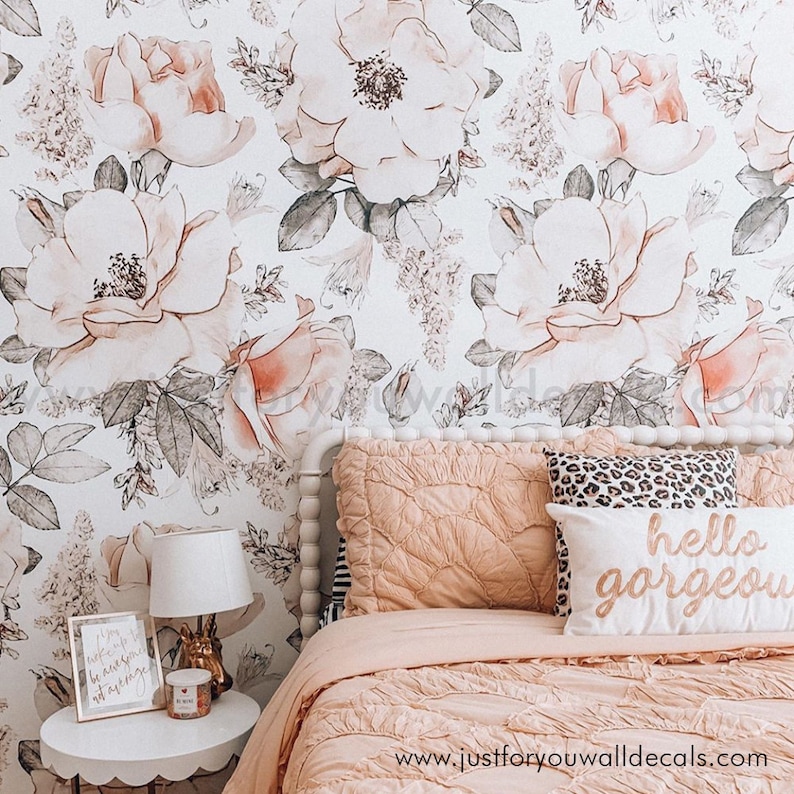 Floral Wallpaper Peony Wallpaper Girls Room Wallpaper Large - Etsy