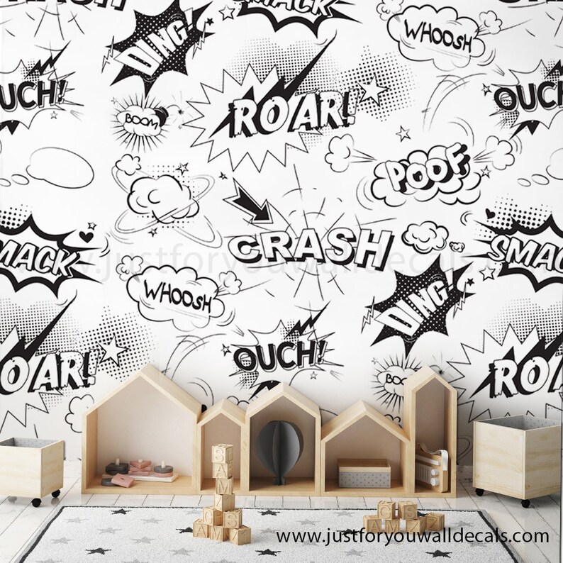 Nursery Wallpaper, Comic Book Wallpaper for Boys, Removable Wallpaper ...