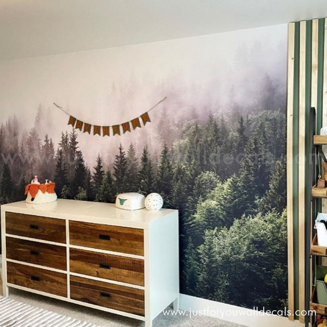Realistic Forest Scene Wallpaper Featuring Tall Evergreen Trees in a ...