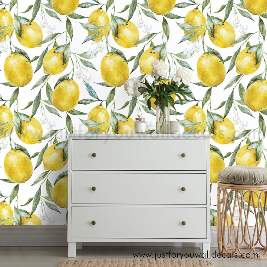 Lemon Wallpaper, Laundry Wallpaper, Lemon Peel and Stick Wallpaper ...