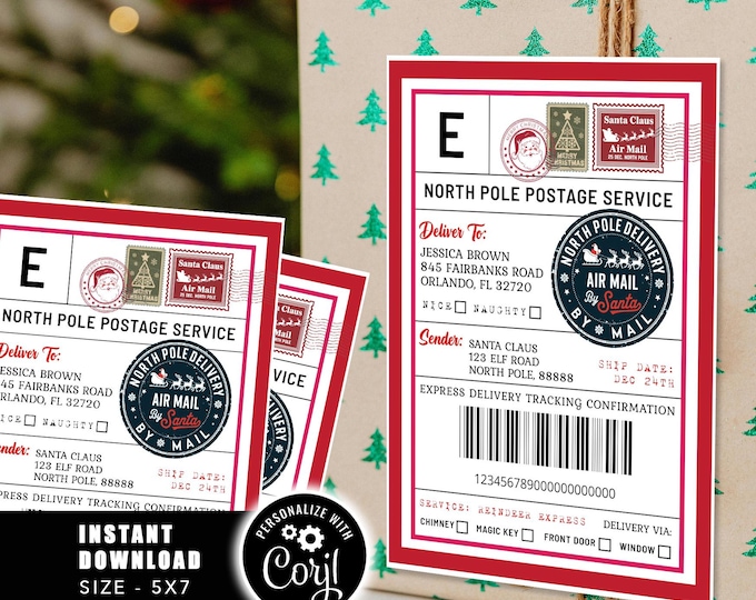 Santa Shipping Label Template | Editable North Pole Mail Label | Santa ...