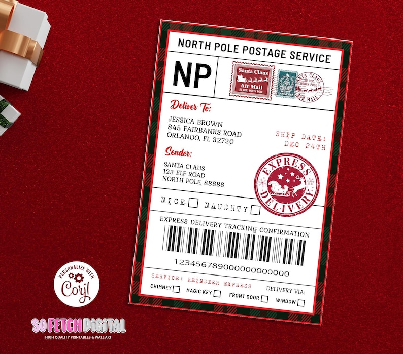 Santa Shipping Label Template Editable North Pole Mail Label Santa Mail ...