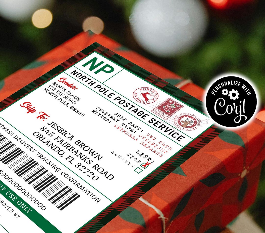 Santa Shipping Label Template Editable North Pole Mail Label Santa Mail ...