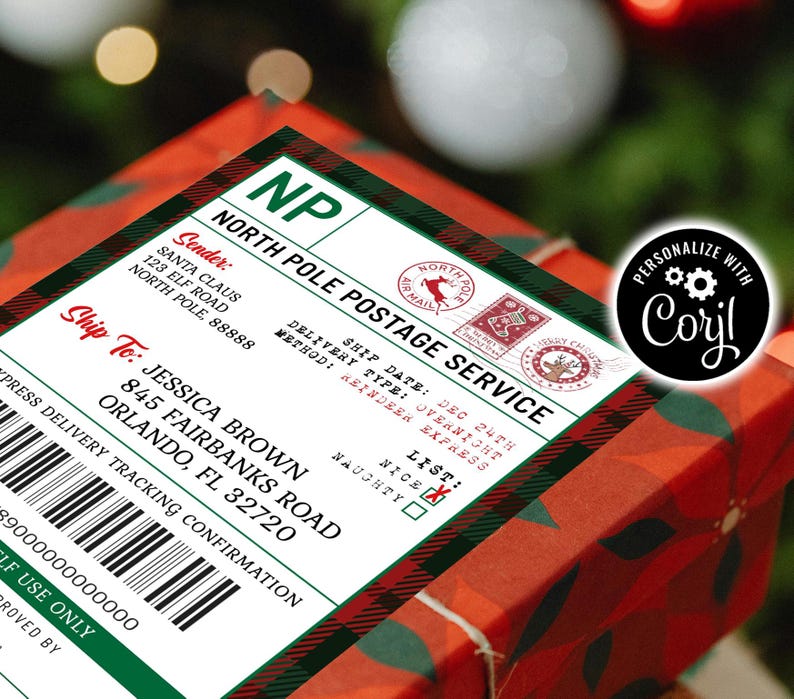 Editable Santa Shipping Label Template: North Pole Gift Tag (digital ...
